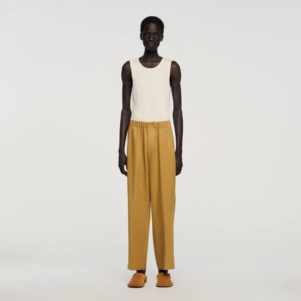 Sandro Wide-leg Linen Trousers - Nut