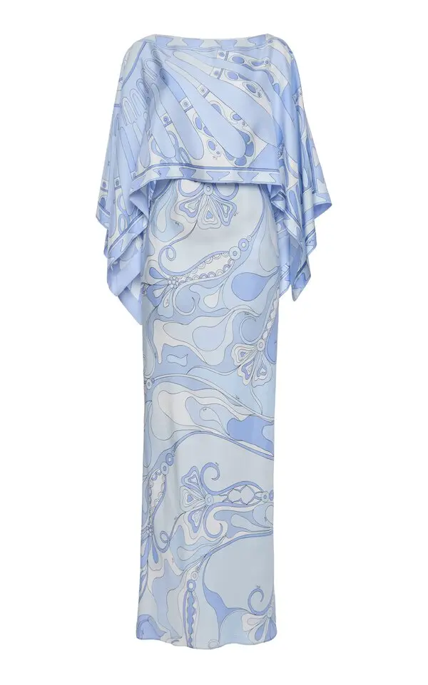 Emilio Pucci Convertible Paisley Print Silk Maxi Dress - Blue