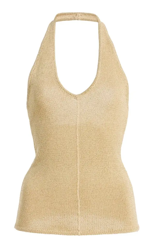 ZULU & ZEPHYR Lurex Halter Knit Top - Gold