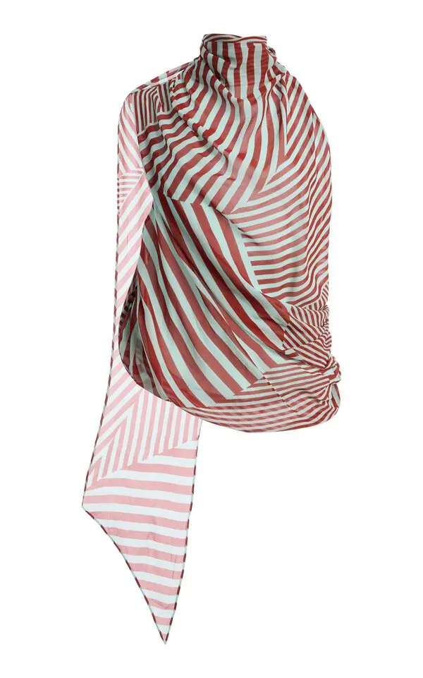 DE LA VALI La Isla Monorca Striped Chiffon Tie-neck Top
