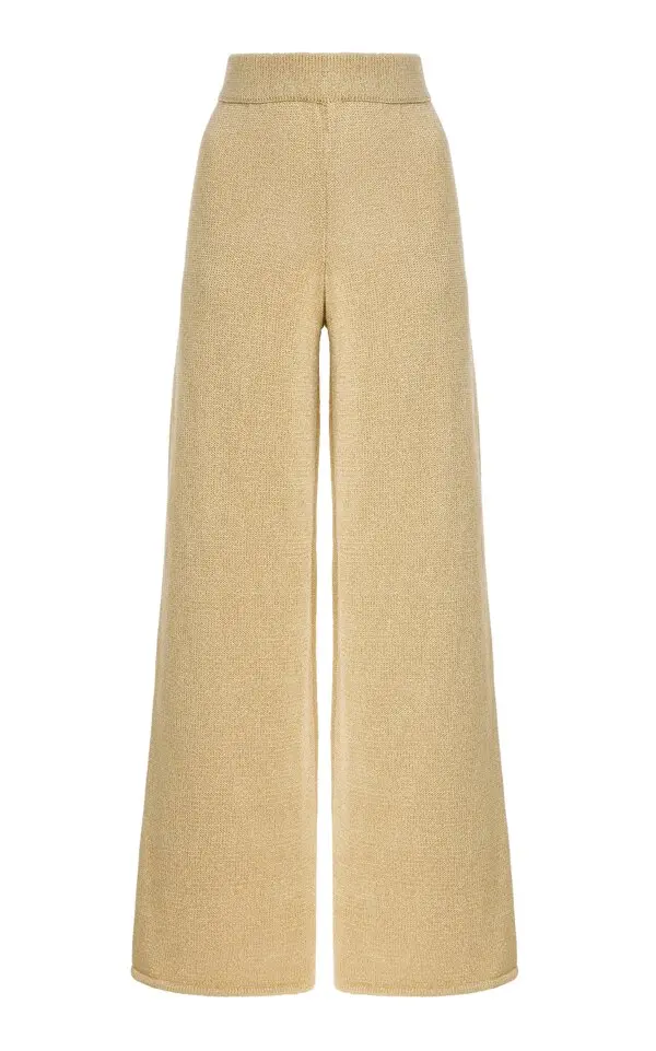 ZULU & ZEPHYR La Isla Lurex Knit High-waist Pants - Gold
