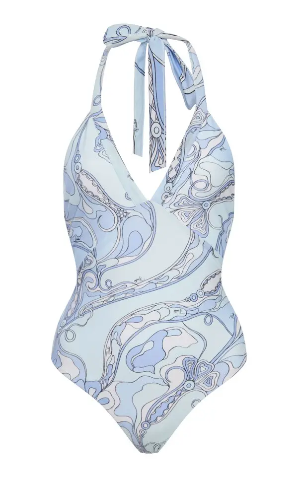 Emilio Pucci Printed Halterneck One-piece Swimsuit - Blue