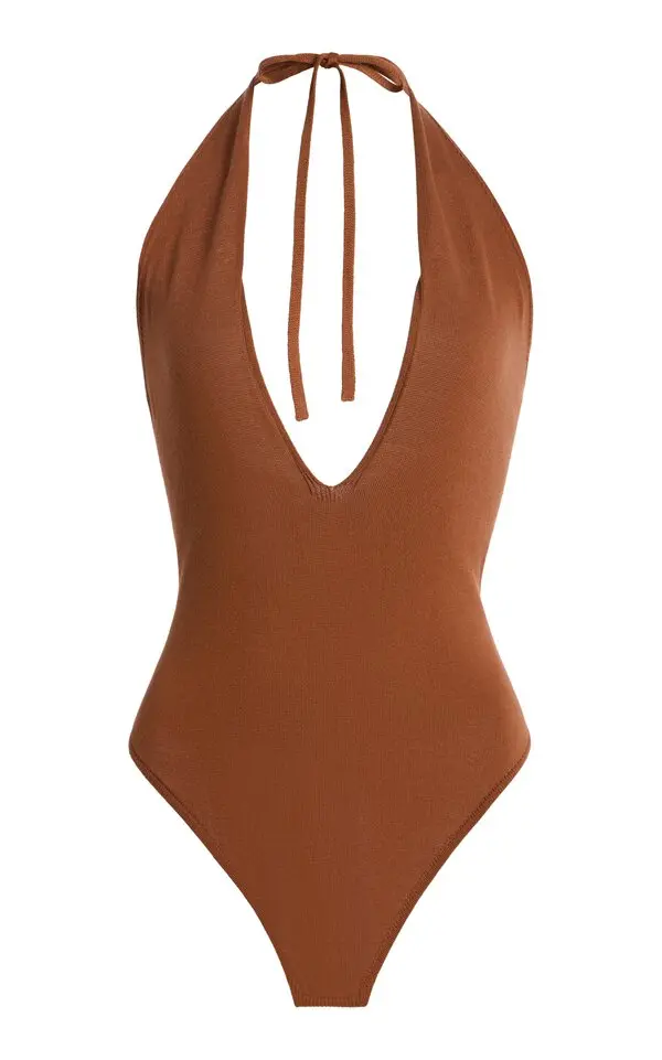 La Veste Knit Cotton Polo Bodysuit - Brown