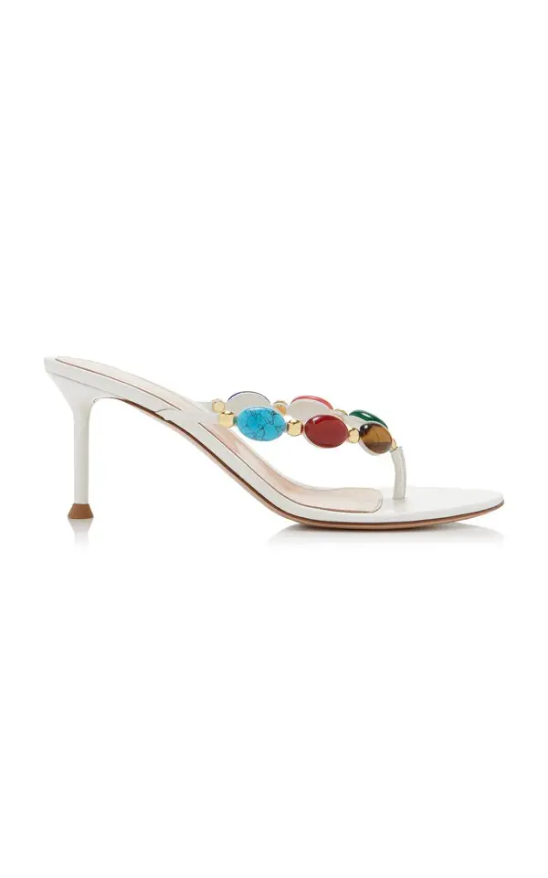 GIANVITO ROSSI La Isla Shanti Stone-embellished Leather Sandals - White