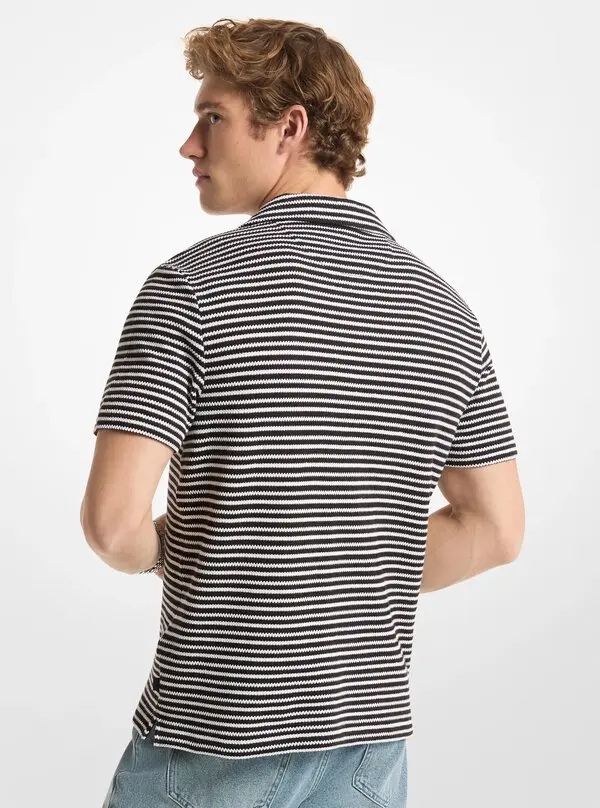 Michael Kors Johnny Striped Jacquard Polo Shirt In Size By