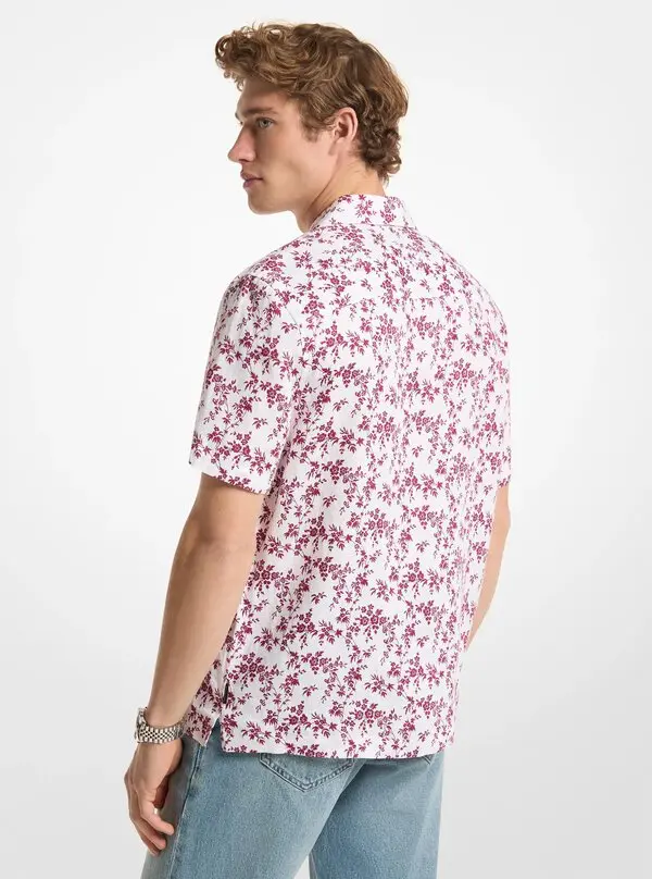 Michael Kors Floral Print Linen Camp Shirt In Size By - White