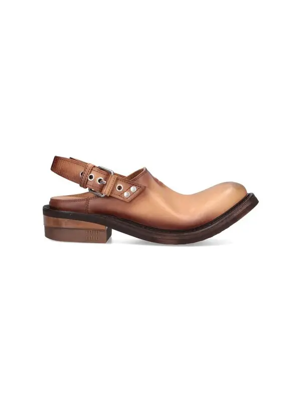 Miu Miu Clog "foule" In Antiqued Calfskin - Brown