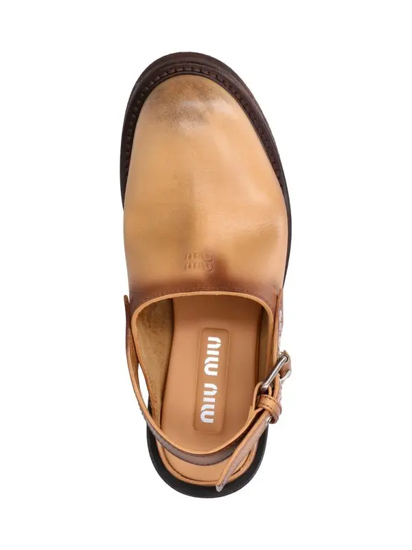 Miu Miu Clog "foule" In Antiqued Calfskin - Brown
