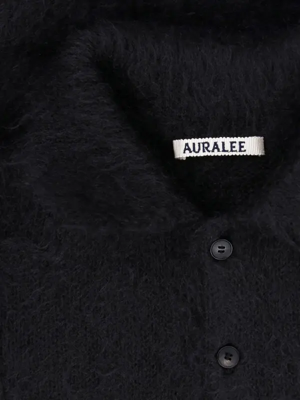 Auralee Polo In Mohair And Wool Blend - Black
