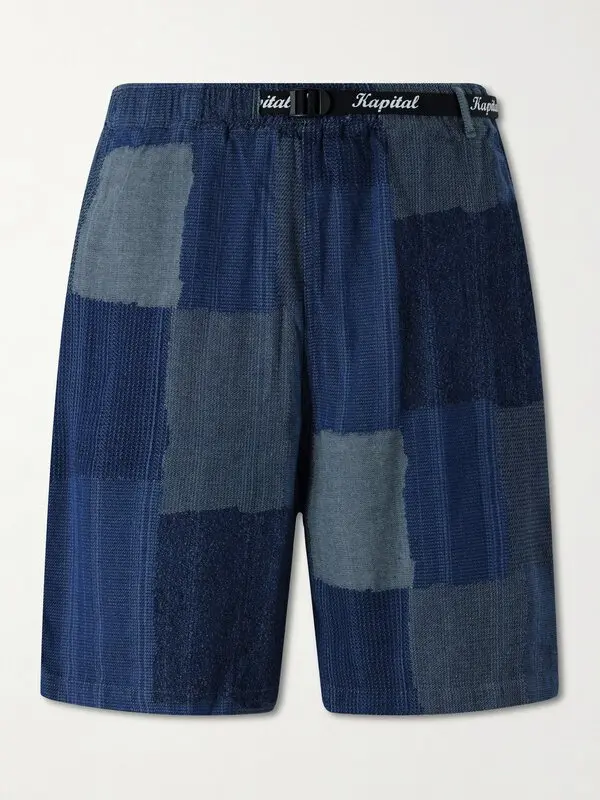 Kapital Tugihagi Straight-leg Patchwork Cotton Shorts - Blue