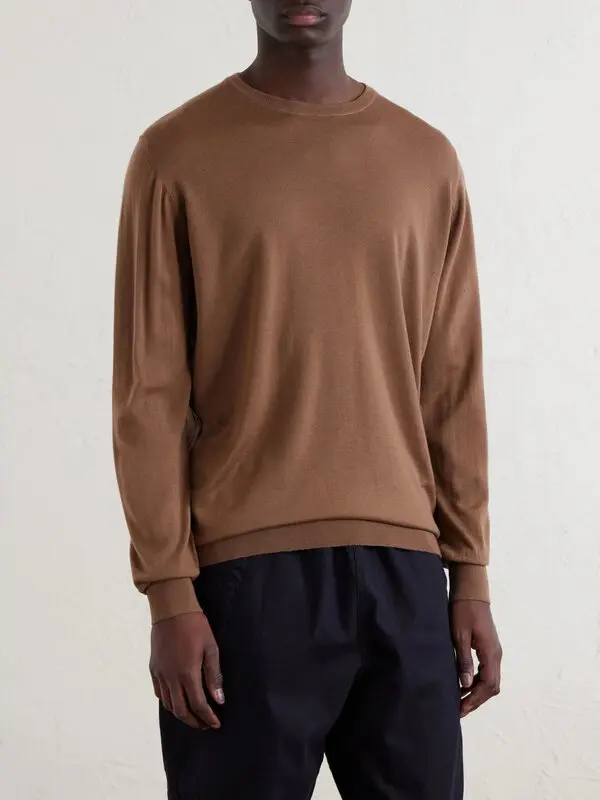 William Lockie Merino Wool Crew Neck Sweater - Brown