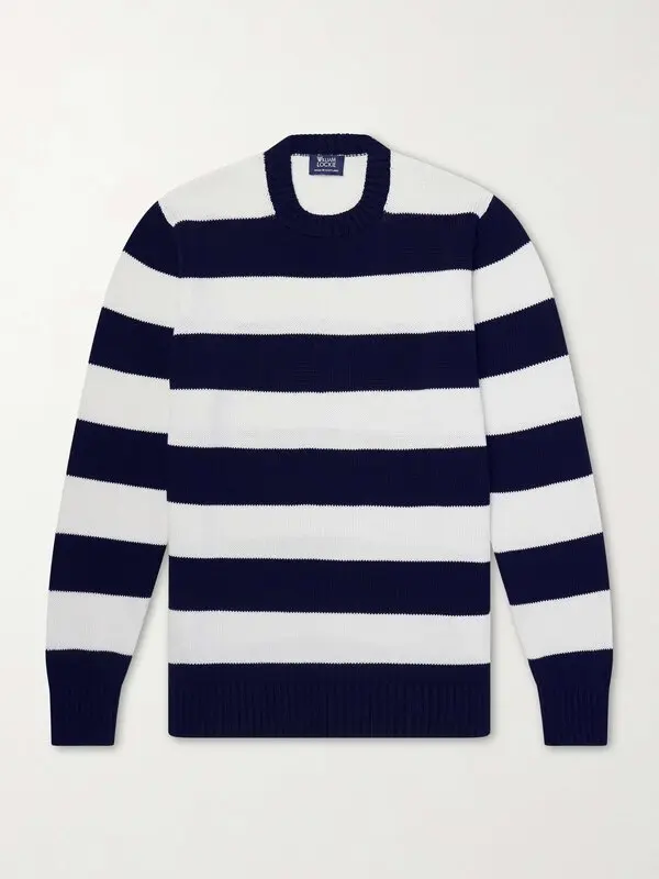 William Lockie Striped Cotton Sweater - Navy