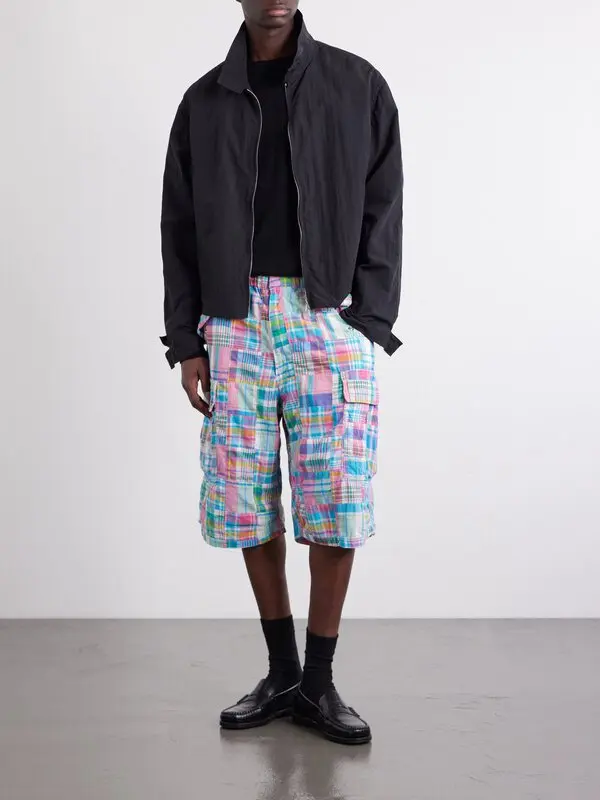 BEAMS Straight-leg Patchwork Checked Cotton Cargo Shorts