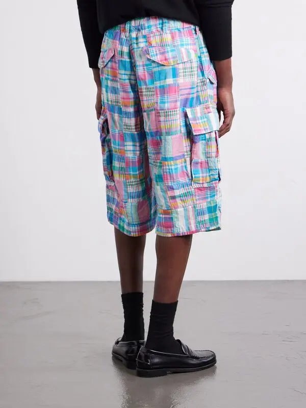 BEAMS Straight-leg Patchwork Checked Cotton Cargo Shorts