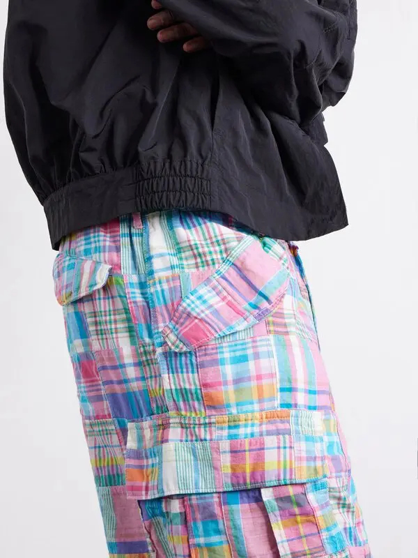 BEAMS Straight-leg Patchwork Checked Cotton Cargo Shorts