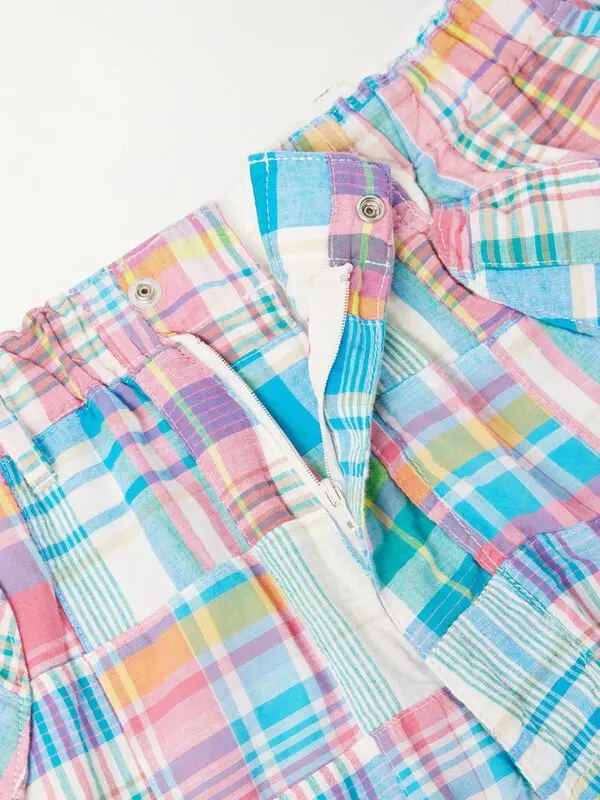 BEAMS Straight-leg Patchwork Checked Cotton Cargo Shorts