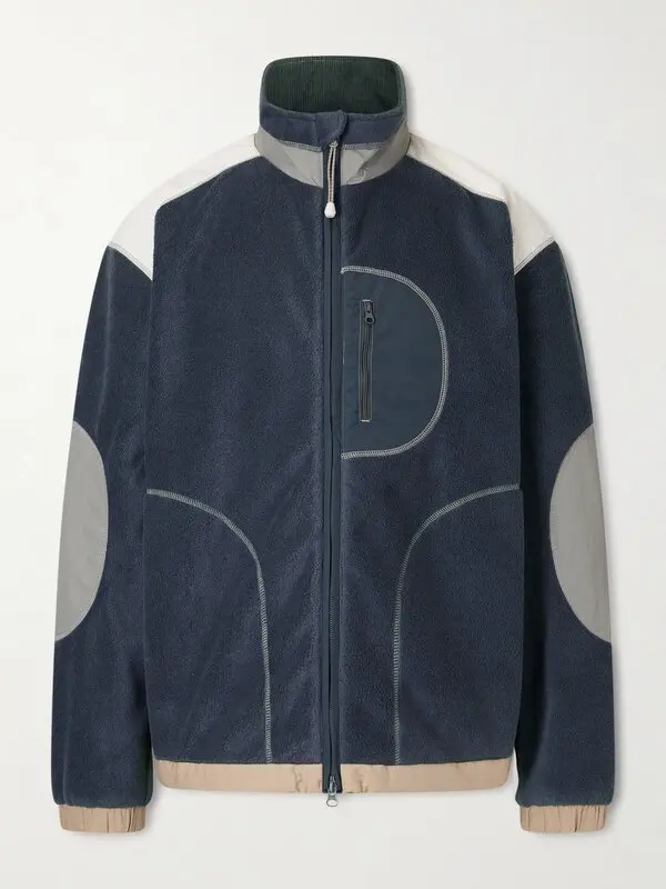 Folk Curve Shell-trimmed Fleece Jacket - Blue