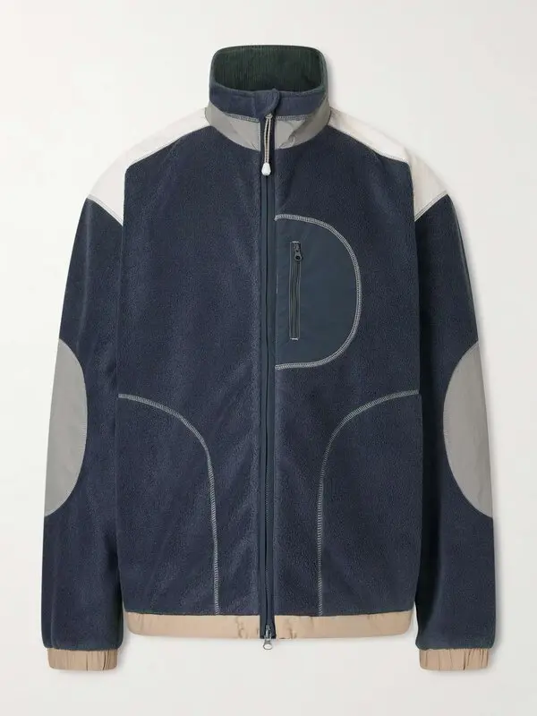 Folk Curve Shell-trimmed Fleece Jacket - Navy