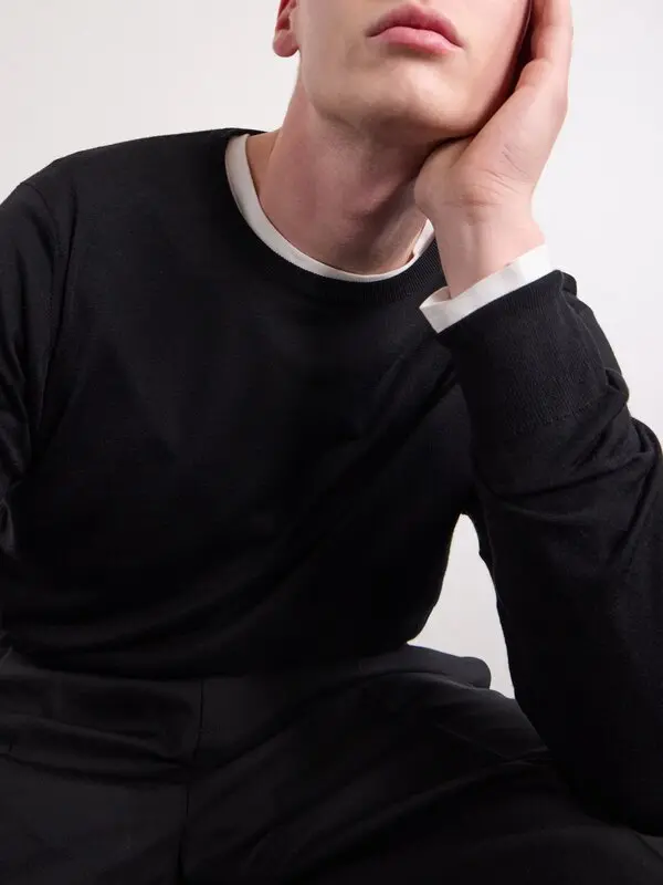 William Lockie Merino Wool Crewneck Sweater - Black