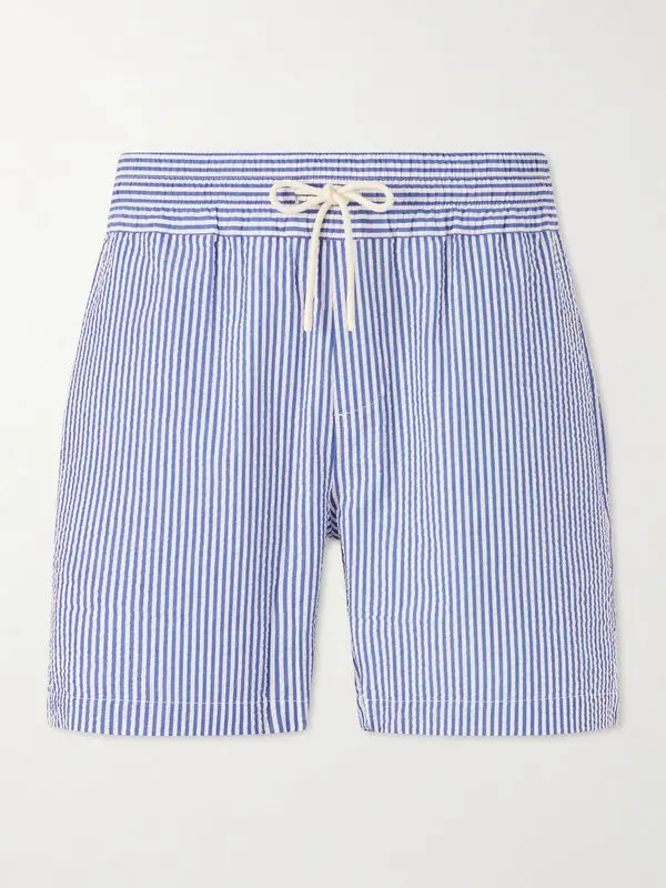 Portuguese Flannel Atlantico Straight-leg Striped Cotton-seersucker Shorts - Blue