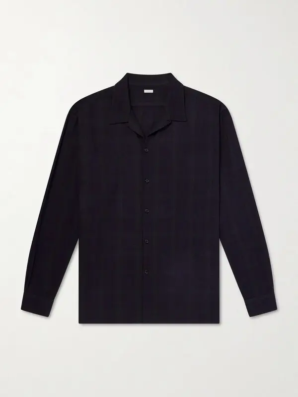 A.PRESSE Camp-collar Checked Silk Shirt - Blue