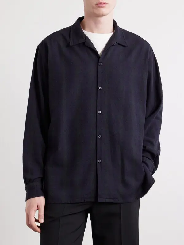 A.PRESSE Camp-collar Checked Silk Shirt - Blue