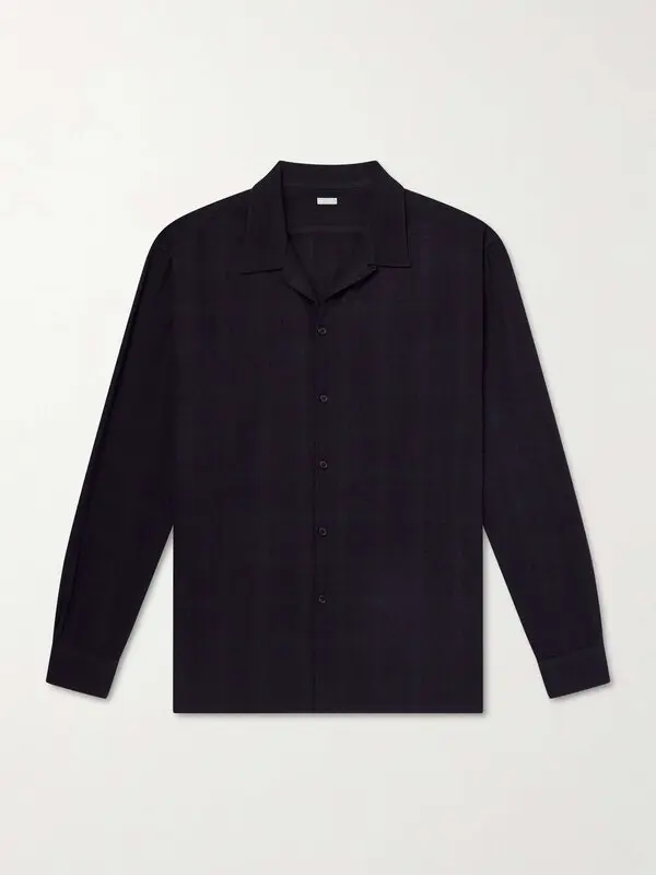 A.PRESSE Camp-collar Checked Silk Shirt - Navy