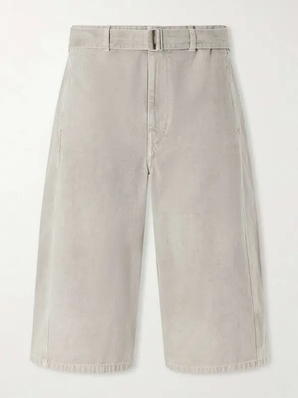 LEMAIRE Wide-leg Belted Cotton-twill Shorts - Ecru