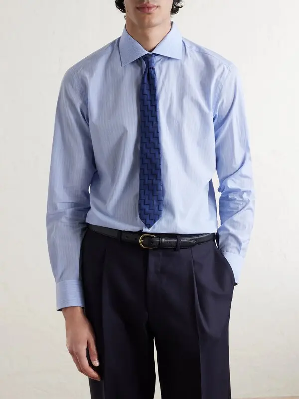 Brioni Cutaway-collar Striped Cotton-poplin Shirt - Blue