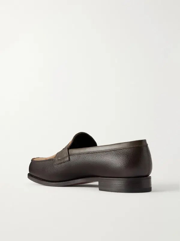 J.M. WESTON 180 Leather-trimmed Suede Penny Loafers - Brown