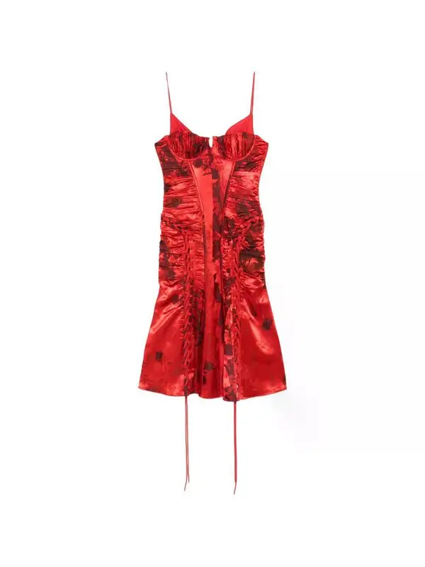 Alexander McQueen Floral-print Lace-up Dress - Red