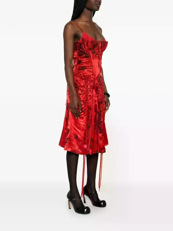alexander mcqueen red lace dress Alexander Mcqueen Floral-Print Lace-Up Dress - Red