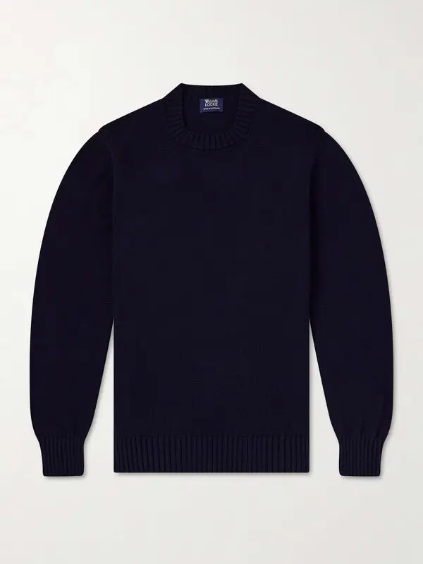 William Lockie Knitted Cotton Crewneck Sweater - Navy