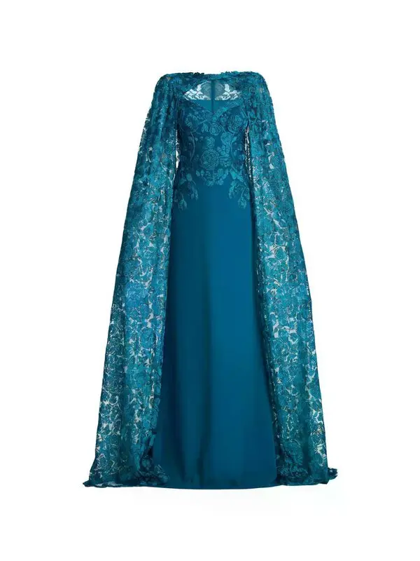 Tadashi Shoji Floral Lace Maxi Gown - Blue