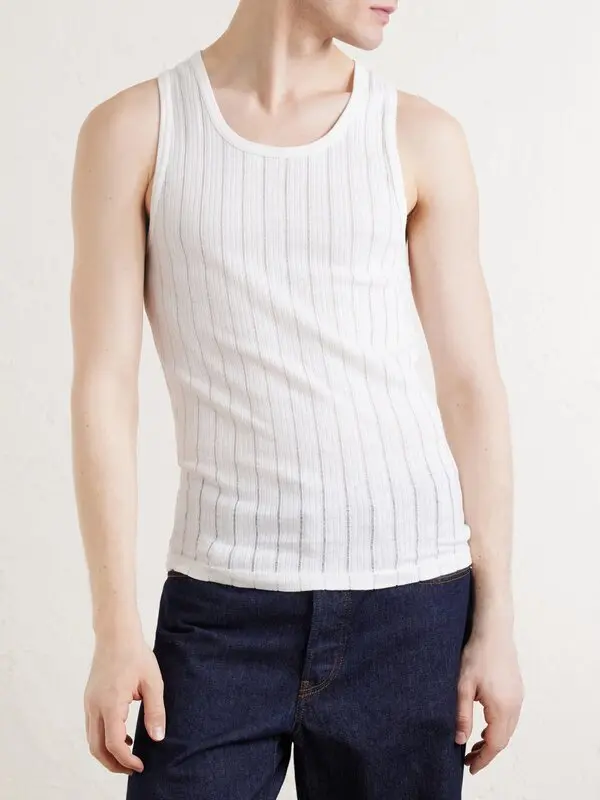 Aimé Leon Dore Pointelle-knit Cotton And Linen-blend Tank Top