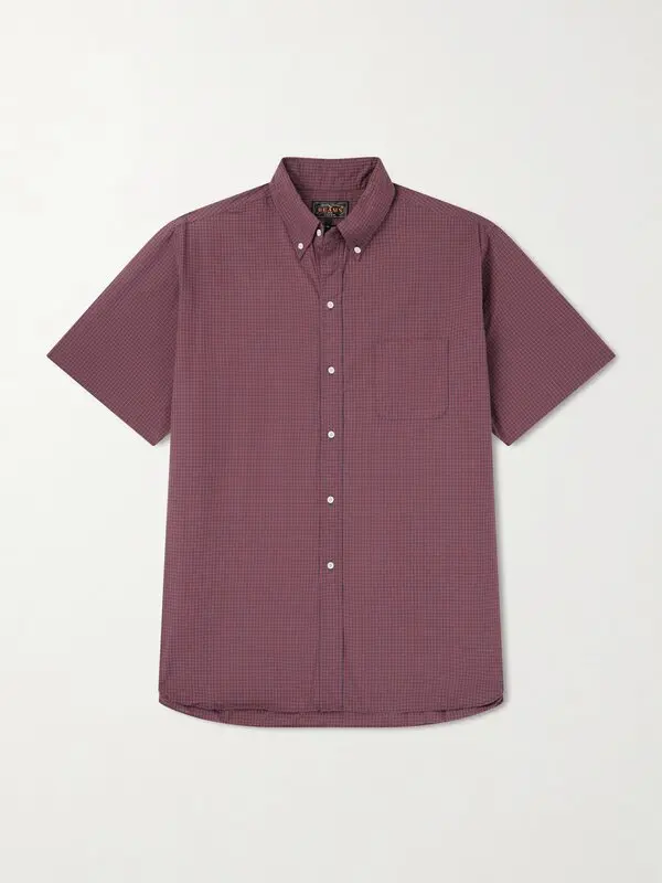BEAMS Button-down Collar Checked Cotton Shirt - Red