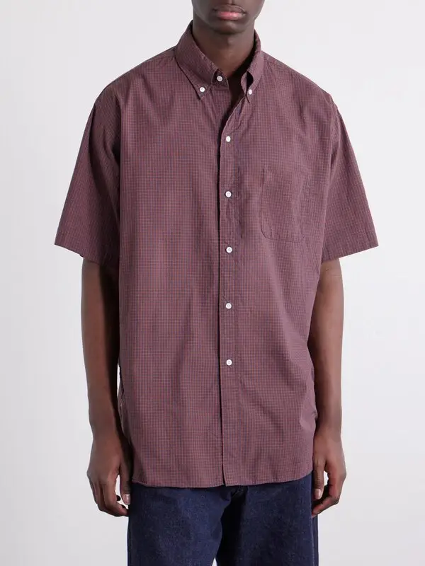 BEAMS Button-down Collar Checked Cotton Shirt - Red