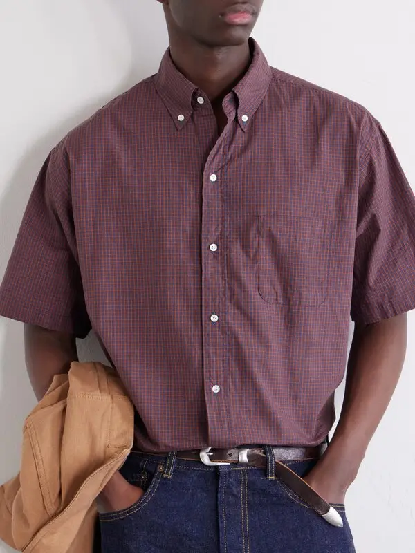 BEAMS Button-down Collar Checked Cotton Shirt - Red