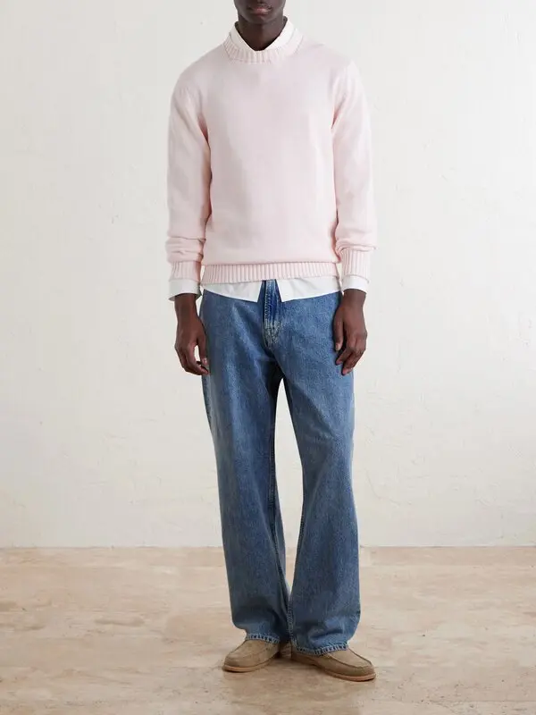 William Lockie Knitted Cotton Crew Neck Sweater - Pink