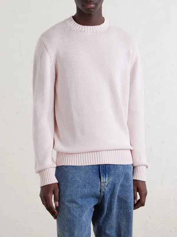 William Lockie Knitted Cotton Crew Neck Sweater - Pink