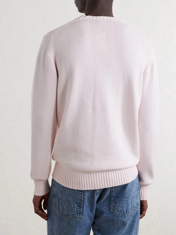 William Lockie Knitted Cotton Crew Neck Sweater - Pink