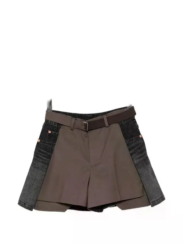 Sacai Hybrid Denim-panel Shorts - Brown