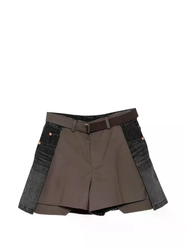 Sacai Hybrid Denim-panel Shorts - Brown