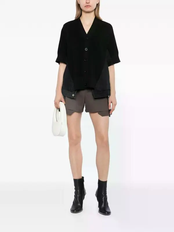 Sacai Hybrid Denim-panel Shorts - Brown
