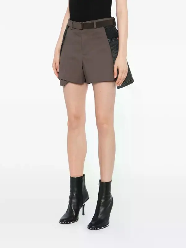 Sacai Hybrid Denim-panel Shorts - Brown