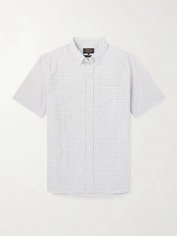 BEAMS Button-down Collar Checked Cotton Shirt