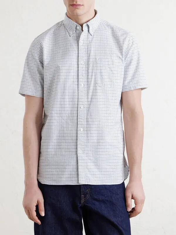 BEAMS Button-down Collar Checked Cotton Shirt