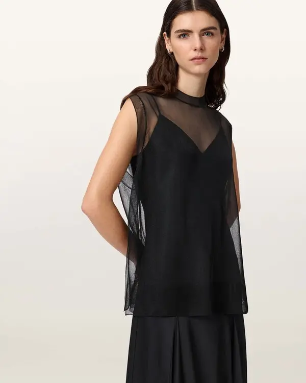 ALLSAINTS Ava Sleeveless Satin Midi Dress - Black