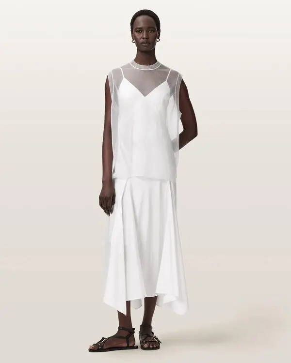 ALLSAINTS Ava Sleeveless Satin Midi Dress - White