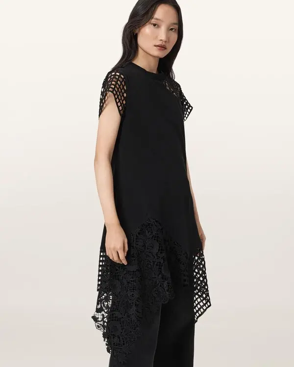 ALLSAINTS Zala Crochet T-shirt Dress - Black